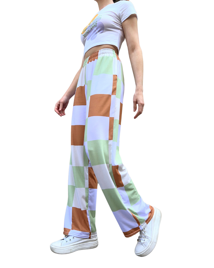 Neutral Checker Unisex Wide-Leg Pants – nomadkandi
