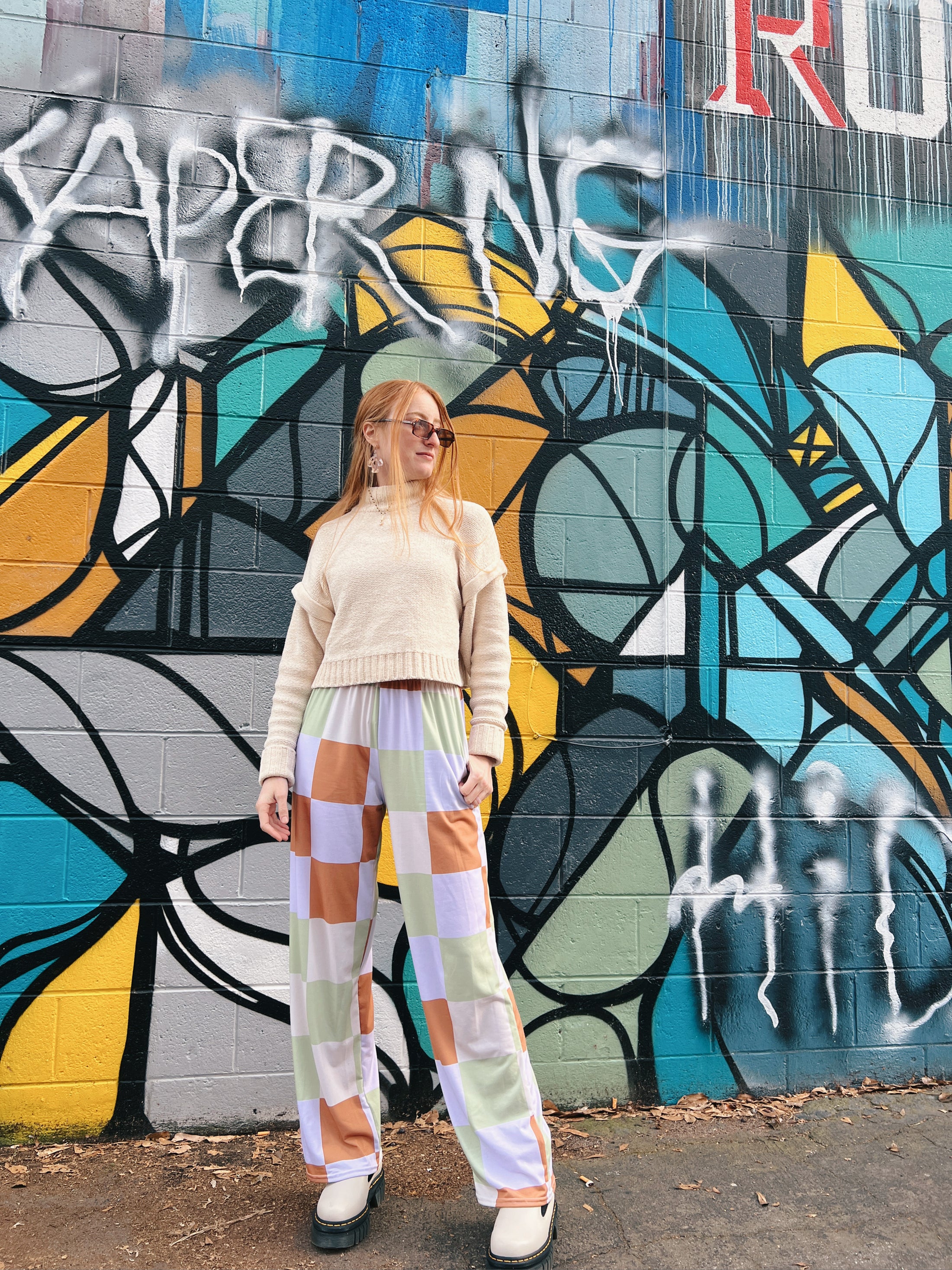 Neutral Checker Unisex Wide-Leg Pants – nomadkandi