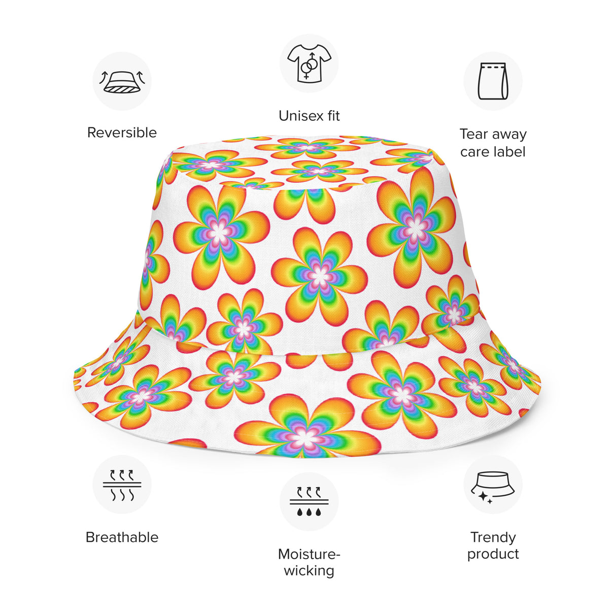 Rainbow Bloom V2 Reversible Bucket Hat – nomadkandi