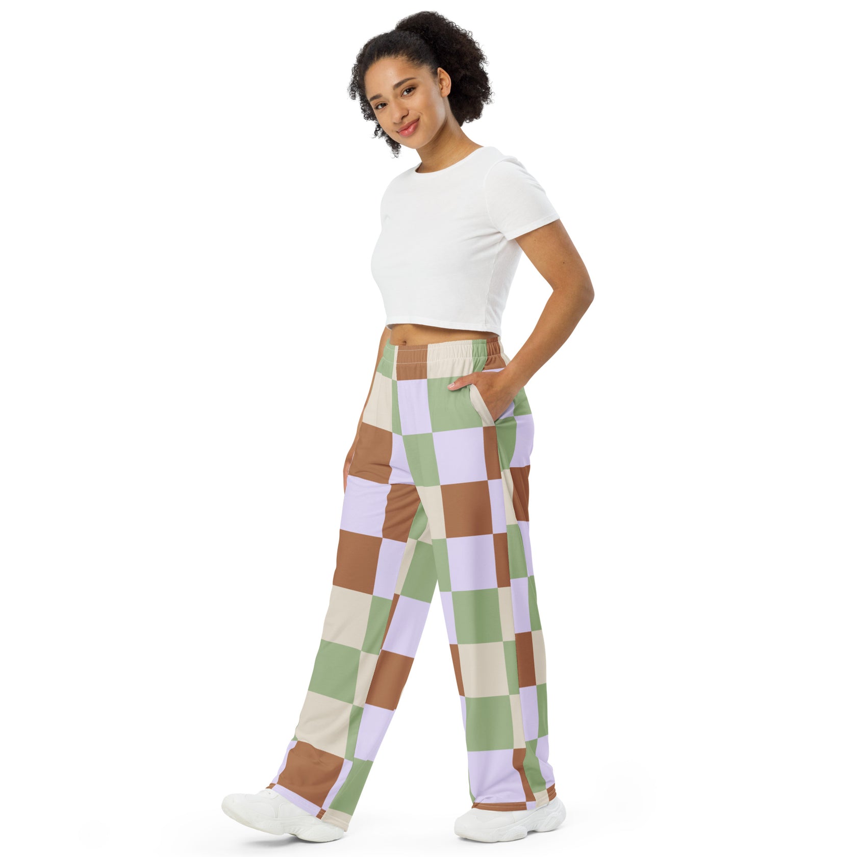 Neutral Checker Unisex Wide-Leg Pants – nomadkandi